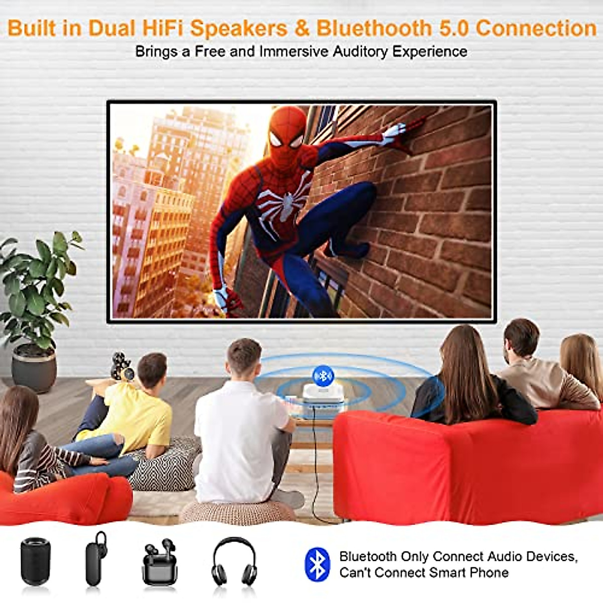 5G WiFi and Bluetooth Projector Built in DVD Player, OSQ Outdoor Movie Projector, Portable DVD Projector 1080P Support with Carry Bag, Compatible with iOS/Android/TV/HDMI/USB