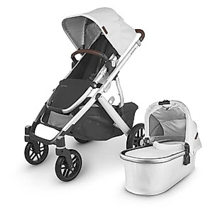 Vista V2 Stroller - Bryce (White Marl/Silver/Chestnut Leather) + MESA Infant Car Seat - Jake (Black)