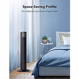 TAOTRONICS Tower Fan, 36" Oscillating Tower Fan with Remote, 9 Modes, Large LED Display, 12-Hour Timer, Space-Saving, Portable Floor Bladeless Fan for Bedroom Living Rooms Office, Black (TT-TF002)