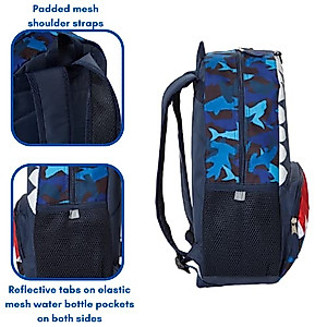 RALME 16 Inch Shark Backpack with Lunch Box Set for Boys or Girls, Value Bundle, Blue
