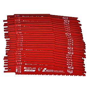 25 Pack 6 Inch 6/12 Tpi Reciprocating Saw Blades for Nail-Embedded Wood…