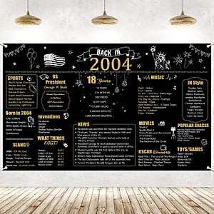W1cwey Extra Large 43.3’*70.8’ 2004 Black Gold Backdrop 19 Year Old Birthday Party Photo Background Coming of Age Banner 19th Birthday Black Gold Decor Vintage Backdrop Photography for Indoor Outdoor