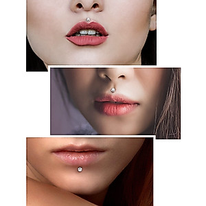 Vsnnsns 14G Lip Rings Stainless Steel Labret Jewelry Monroe Lip Rings Nail Cartilage Tragus Helix Earrings Studs Piercing Jewelry Medusa Piercing Jewelry For Women Men 14 Gauge Earrings 3MM CZ Silver