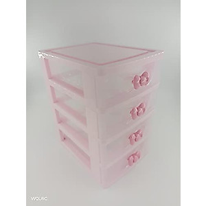 WQURC Lovely Pink Receiving Storage Cabinets Box With Multi-layers And Pink Bowknot Handle (Four layers (7.06 x 5.22 x 8.05 inches))