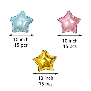 10 Inch Foil Star Balloons Gold Pink Blue, 45 Pcs Twinkle Twinkle Little Stars Shaped Foil Mylar Balloons Gender Reveal Balloon Wedding Shower New Years Graduation Party Favors Balloons Decorations