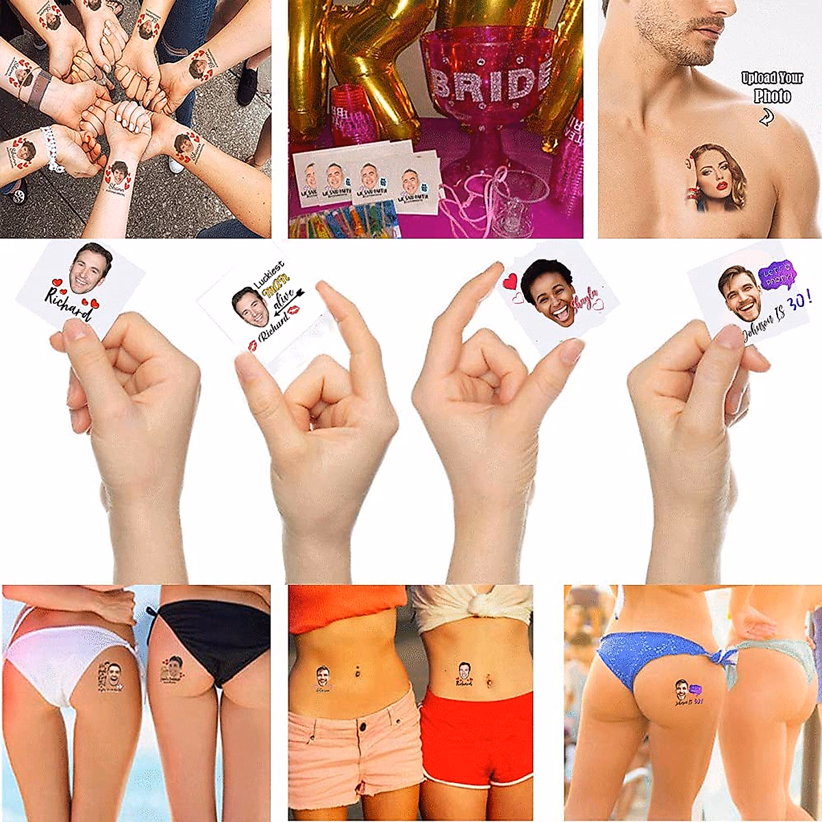 Custom The Groom Face Temporary Tattoos Adult, Personalized Fake Tattoos for Funny Bachelorette Party, Temporary Tattoos for Women,15 tattoos in One Paper