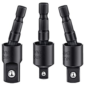 Power Hand Tools,Impact Driver Bit Set,360°Rotatable,3Pcs1/4"3/8"1/2"Hex Shank Set Power Drill Cordless Impact Sockets Bit Set Adapter,1/4Inch Hex Shank,to Drive for Adapters to Use with Drill Chucks
