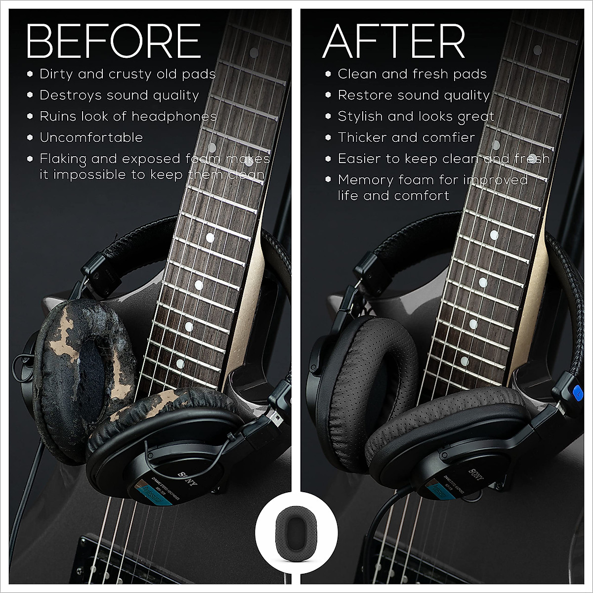 Brainwavz Perforated Replacement Earpads for Sony MDR 7506, V6 & CD900ST with Memory Foam Ear Pad & Suitable for Other On Ear Headphones (Black)