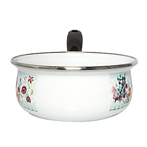 Enamel Aluminum Saucepan Butter Warmer Milk Boiling Melting Pot Enamel Saucepan 1.45 Qt (1.4 L) Cookware Soup Pot (Apples)
