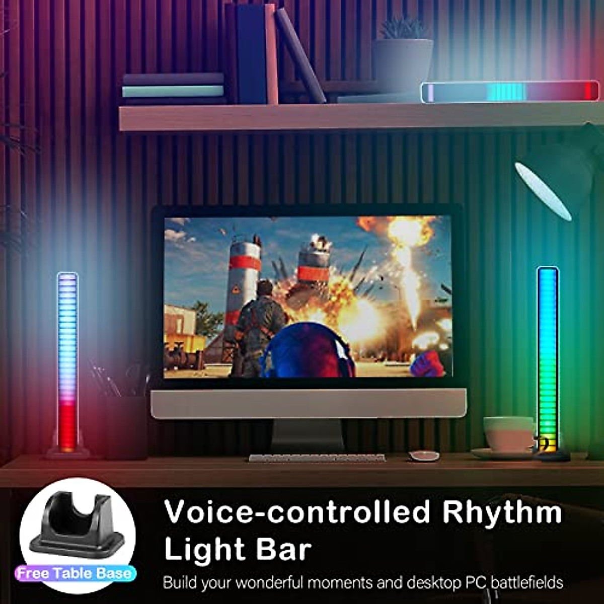 Rhythm Light, 2 Pack RGB LED Lights that Sync with Music, Color Changing Pickup Rhythm Light Bar, Tik Tok Gaming LED Ambient Lights with Bluetooth Smart App Sound Control USB Light for Bedroom TV Desk