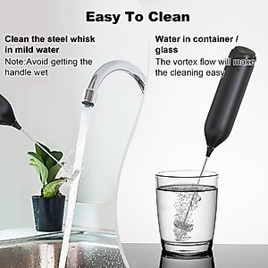 Rechargeable Milk Frother Handheld Foam Maker for Lattes - Whisk Drink Mixer for Coffee with Stand, Mini Electric Foamer for Latte, Cappuccino, Frappe, Matcha, Hot Chocolate (Stand+Black)
