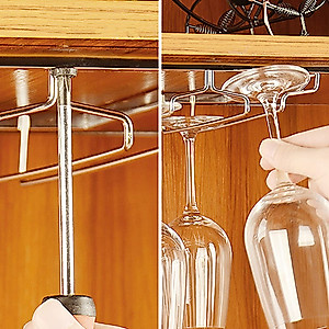Hanging Wine Glass Holder Rack with 4 Rows, Stainless Steel Wine Glass Rack Under Cabinet, Glasses Storage Hanger Organizer for Home Kitchen Décor