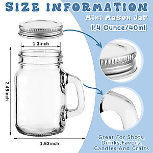 Zubebe 96 Pcs Mini Mason Glass Jar with Handles and Lids 1.4 oz Small Drinking Mugs DIY Favor Wedding Bridal Shower Party Supplies for Gifts Drinks Candles Crafts