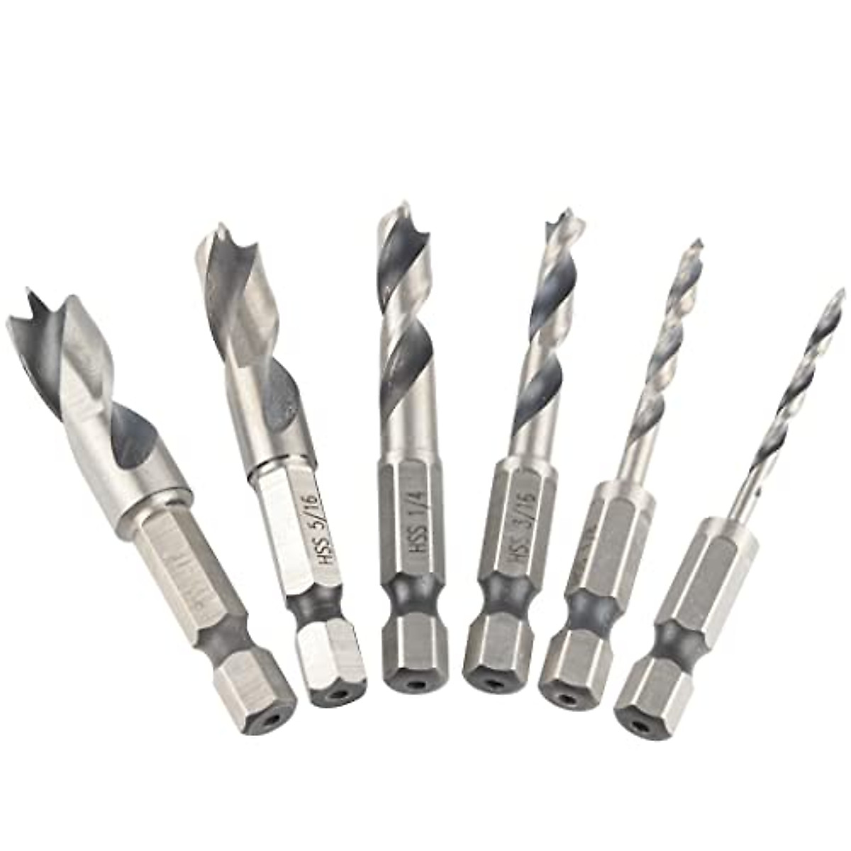 Yakamoz 6Pcs 1/4 Inch Quich Change Hex Shank Stubby Drill Bit Set for Wood Stubby Brad Point Short Drill Bits Imperial