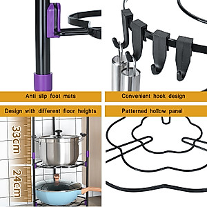 CACXKEP Pot Pan Organiser Rack Saucepan Storage Rack for Cupboard Kitchen Multifunctional Microwave Stand Stainless Steel Flower Shaped,Black,2 Tiers