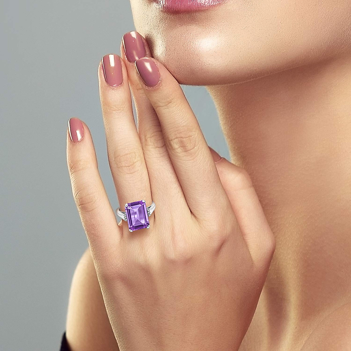 Gem Stone King 925 Sterling Silver Purple Amethyst Engagement Ring For Women (6.32 Cttw, Emerald Cut 14X10MM, Gemstone Birthstone, Available in size 5, 6, 7, 8, 9)