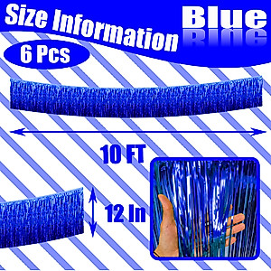 6 Pack 10 Feet Foil Fringe Garland Metallic Tinsel Streamers Banner Wall Hanging Curtain Backdrop Banner for Parade Floats, Thanksgiving, Christmas, Birthday, Halloween Party Decorations(Blue)