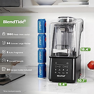 BlendTide Commercial Blenders 64oz for Kitchen: Quiet Professional Vacuum Blender for Smoothies & Shakes - 1500W High Power Blender with Sound Shield - Countertop Blenders Heavy-Duty, Black
