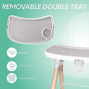 Children of Design 6 in 1 Deluxe Wooden High Chair for Babies & Toddlers, Modern Safe & Compact Baby Highchair, Easy to Clean, Removable Tray, Easy to Assemble, 6 Options 3 Seat Positions 2 Heights