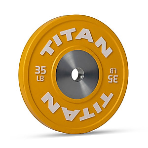 Titan Fitness 35 LB Yellow Elite Olympic Bumper Plate, Competition Weight Plates, Rubber with Steel Hub Insert, Sold Individually, For Olympic Weightlifting and Cross-Training Workouts