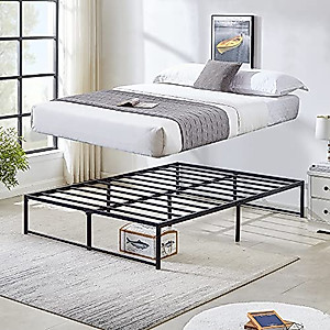 VECELO 14 Inch Platform Bed Frame/Mattress Foundation/No Box Spring Needed/Steel Slat Support (Queen Size) Black