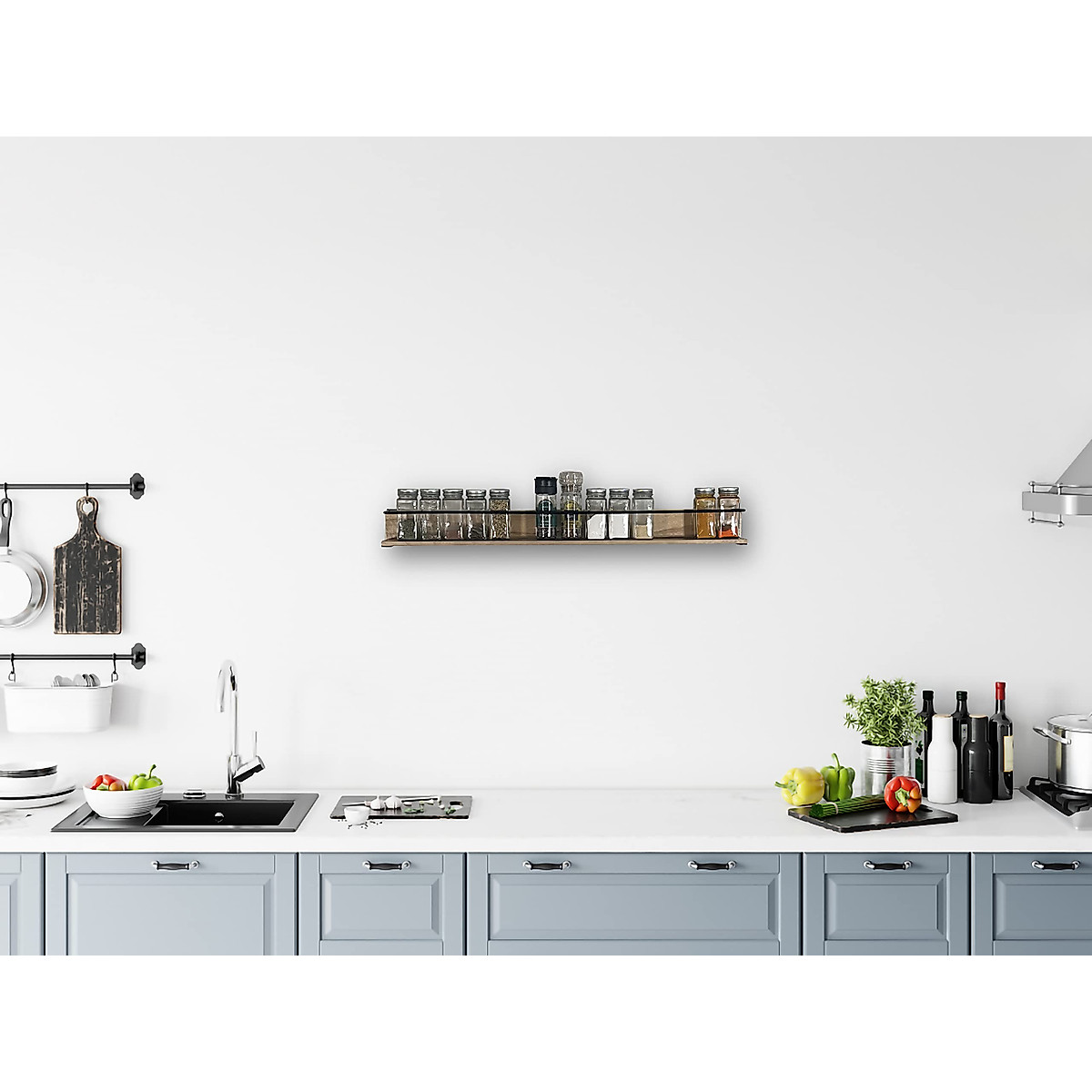 Spice Shelf - Hanging Spice Rack - Stove Shelf - Over the Stovetop or Wall Mounted - 30’’ Rustic Wood Floating Spice Rack - Seasoning Organizer above Oven - Kitchen Hack - Storage Solution/Space Saver