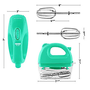 Ovente Portable Electric Hand Mixer 5 Speed Mixing, 150W Powerful Blender for Baking & Cooking with 2 Stainless Steel Chrome Beater Attachments & Snap Clear Case Compact Easy Storage, Turquoise HM161T