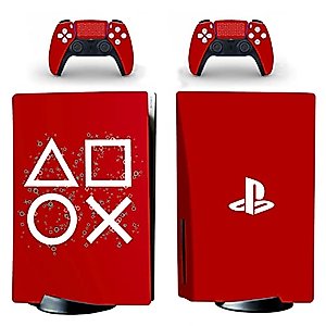 JOCHUI PS5 Standard Disc Console Controllers Game Icons Skin Sticker Decals Play Station 5 Console and Controllers Red