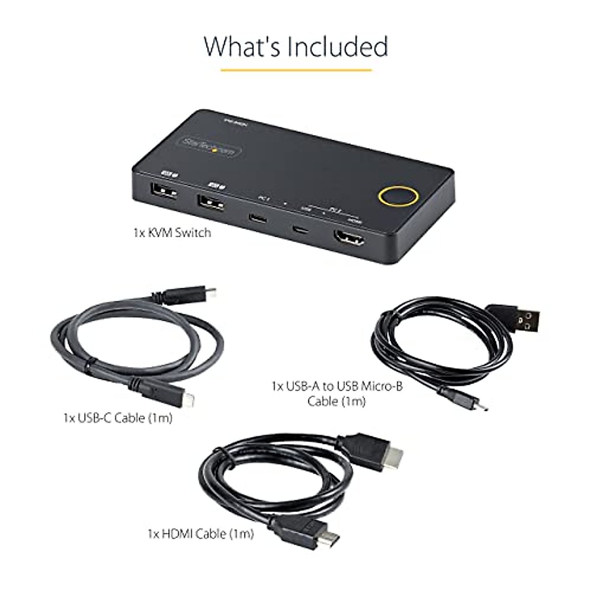 StarTech.com 2 Port Hybrid USB-A + HDMI & USB-C KVM Switch - Single 4K 60Hz HDMI 2.0 Monitor - Compact Desktop and/or Laptop HDMI KVM Switch - USB Bus Powered - Thunderbolt 3 Compatible, TAA