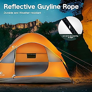 Camping Tent, 3/4 Person Dome Tent Backpacking Instant Tent with Easy Setup, Waterproof Lightweight Portable Pop Up Tent for Camping, Hiking, Mountaineering or Beach, Includes Wind Rope and Carry Bag
