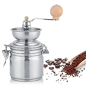 BEIJIALY Manual Coffee Grinder, Stainless Steel Manual Coffee Bean Mill Grain Mill Spice Nuts Grinding Mill Hand Tool, Portable Hand Crank Mill for Home Office Cafe(Silver)