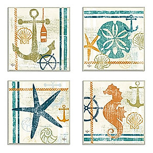 The Stupell Home Decor Collection Nautical and Beach Themed 4-Piece Square Wall Plaque Set