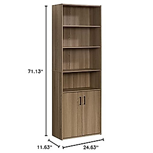 Sauder Beginnings Bookcase with Doors, L: 24.65" x W: 11.65" x H: 71.14", Summer Oak Finish