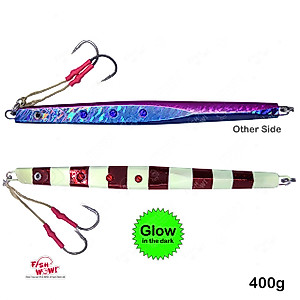 Red Glow Fish WOW!® 400g Speed jigs 14oz Fishing Vertical Knife Trolling Jig Fall Metal Flat Bait with Two Assist Hook