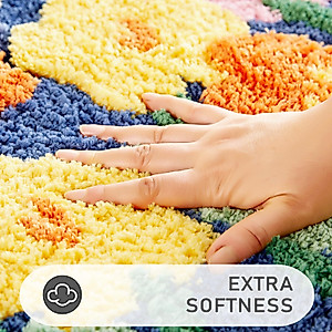 Aldopein Colorful Cute Flower Rug, Vibrant Fluffy Shaggy Boho Floral Bathroom Kitchen Rugs Mat Yellow/Orange/Pink, Non-Slip Washable 2x3 Small Aesthetic Bedroom Accent Rug Trendy Funky Throw Rug