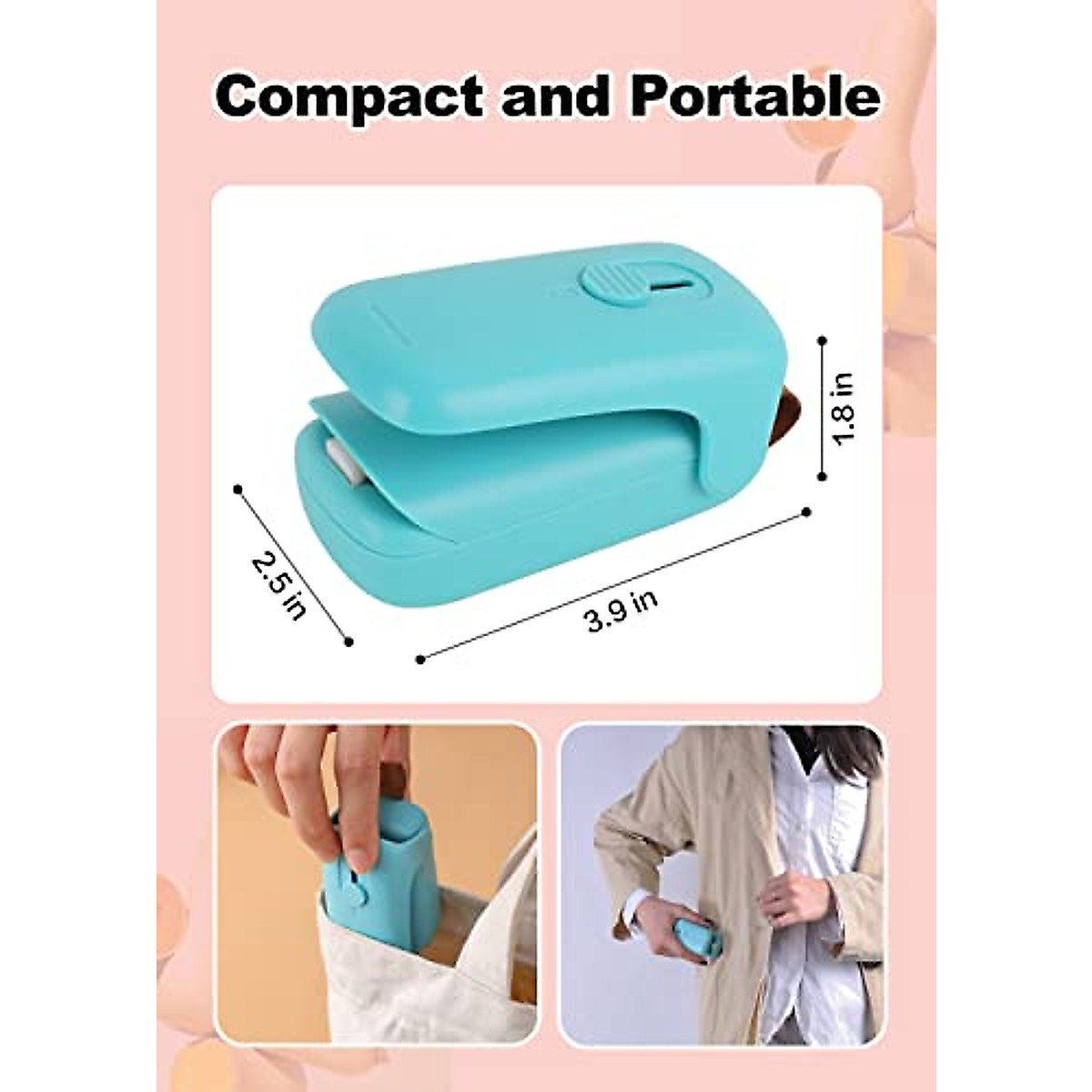 NOBVEQ Mini Bag Sealer, Handheld Heat Vacuum Sealer, Cutter with Lanyard and 2 in 1 Heat Sealer , Portable Bag Resealer Machine for Plastic Bags Food Storage Snacks Freshness (2X AA Batteries Included)