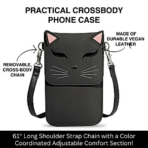 Save the Girls Cell Phone Purse Charming Cat Design (Black) - Touch Screen Women’s Crossbody Handbags (Just For Fun) - Phone Bag & Crossbody Phone Strap (Cat Purse)