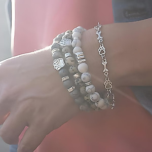 Natural Stone Paw Charm Bracelet (Dark Green) Lava Rock Mala Beads Elastic Bracelet Yoga Meditation Healing, Dog Puppy Cat Animal Paw Bracelet…