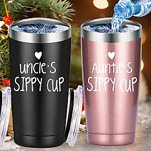 Mamihlap Uncle Auntie Travel Mug Tumbler.Uncle & Aunt Gifts.Gifts for Uncle and Auntie from Nephew and Niece.(20oz Black&Rose Gold)