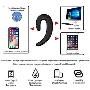 Sunffice Ear Hook Bluetooth Wireless Headphone,Non Ear Plug Headset with Microphone,Single Ear Noise Cancelling Earphones Painless Wearing for Android Smartphones,iPhone14 13 12 11 X 8 (Black)