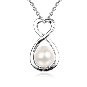 AENEAS Heart Infinity Pearl Necklace Sterling Silver Single Pearl Drop Necklace Pearl Pendant Jewelry Gifts for Women Collar de Perlas Para Mujer