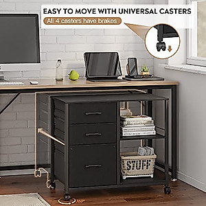 Raybee 3 Drawer Filing Cabinet for Home Office Mobile Lateral Office File Cabinets Rolling Printer Stand Fits for A4 / Letter/Legal,26.6" H x 29.7" W x 16.9" D Black