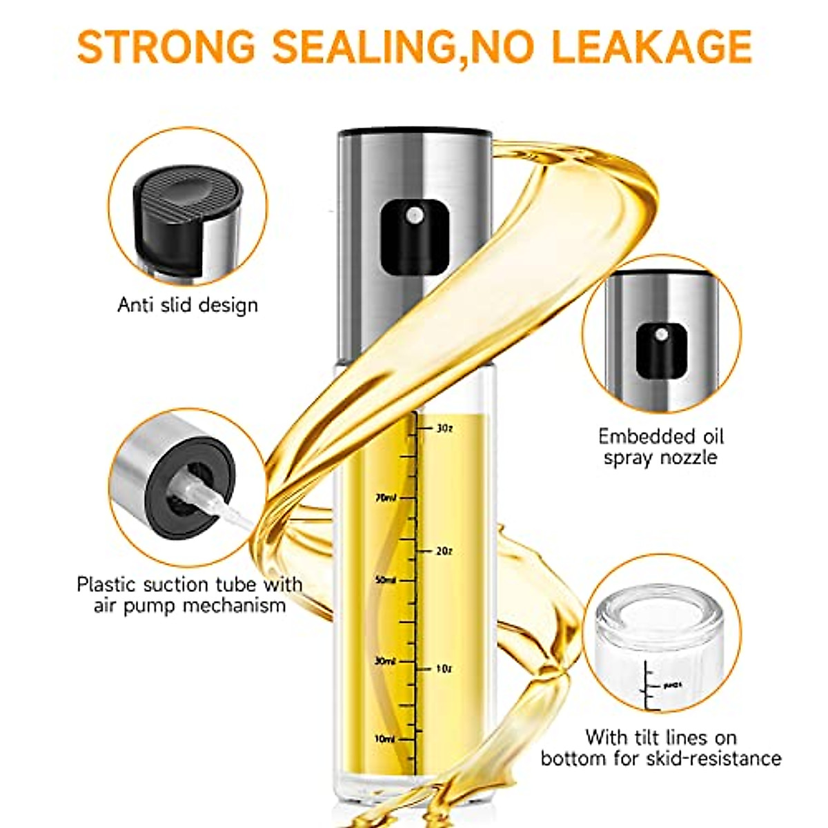 Uktunu Oil Sprayer for Cooking,2 Pack 100ml Glass Olive Oil Sprayer Mister, Olive Oil Spray Bottle, Kitchen Gadgets Accessories for Air Fryer, Canola, Widely Used for Salad Making, Frying, BBQ