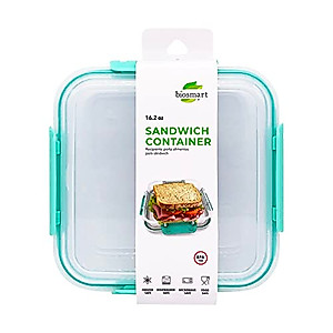 Biosmart Sandwich Container: Reusable, BPA Free Plastic Food Storage with Snap-Off, Leak-Proof Lid