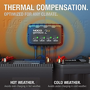 NOCO GENIUS2X4, 4-Bank, 8A (2A/Bank) Smart Car Battery Charger, 6V/12V Automotive Charger, Battery Maintainer, Trickle Charger, Float Charger and Desulfator for Motorcycle, ATV and Lithium Batteries