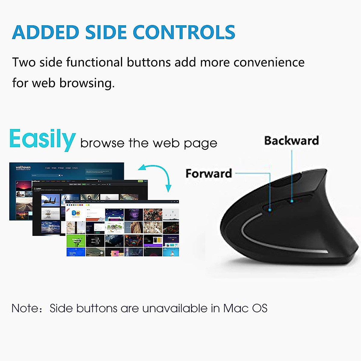 Acedada Ergonomic Mouse, Vertical Wireless Mouse, Rechargeable Optical Ergo Mice, 800/1200 /1600 DPI, 5 Buttons for Laptop, Desktop, PC, MacBook - Black