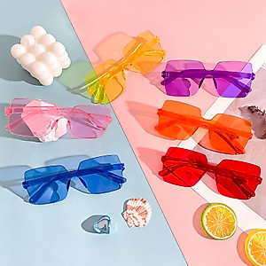 Pibupibu 12 Pack Square Rimless Party Sunglasses Bulk, Transparent Tinted One Piece Colorful Sunglasses for Adult Teens, Candy Color