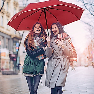 IXINU Factory Outlet Automatic Open Close Portable Lightweight Travel Umbrella Parasol Outdoor Sun & Rain All Weather Umbrella (Wine Red)