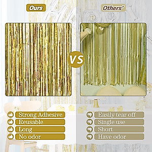 Wrbin Gold Laser Tinsel Curtain Backdrop, 3 Packs of 3.3 X 8.2 Feet Foil Fringe Curtains Party Decorations for Graduation Birthday Studio Baby Shower