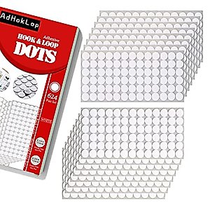 Adhoklop 1248 Pcs (624 Pairs) Dots with Adhesive 0.59 Inch Diameter Hook and Loop Nylon Sticky Back Coins, Adhesive Strips Fastener Round Tapes for School Classroom Teacher Supplies (White)